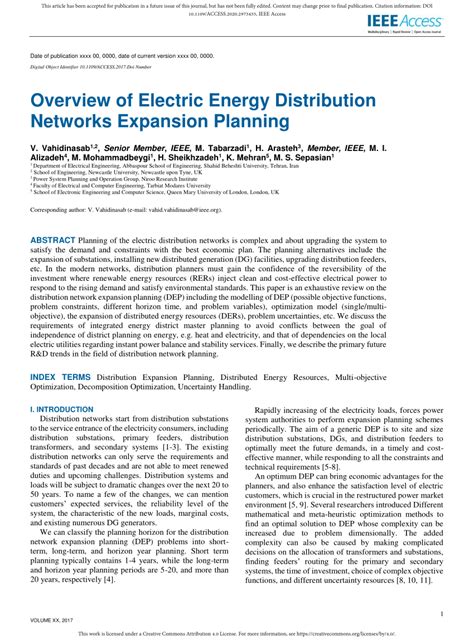 Pdf Overview Of Electric Energy Distribution Networks Expansion Planning