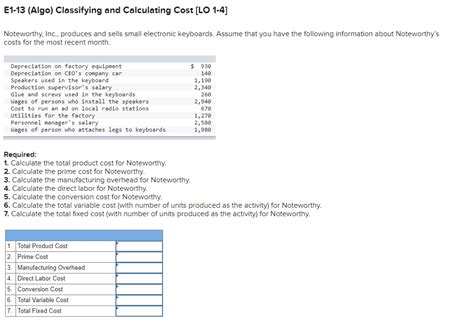 solved e1 13 algo classifying and calculating cost [lo