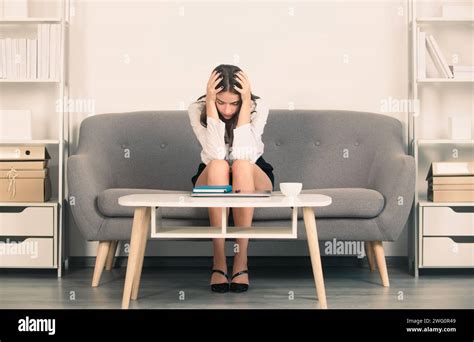 Sad Busy Secretary Stressed Overworked Business Woman Too Much Work