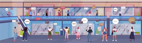 쇼핑몰 채팅 버블 커뮤니케이션 컨셉에서 회의 중 매일 뉴스를 논의하는 사람들 가공의 인물에 대한 스톡 벡터 아트 및 기타 이미지