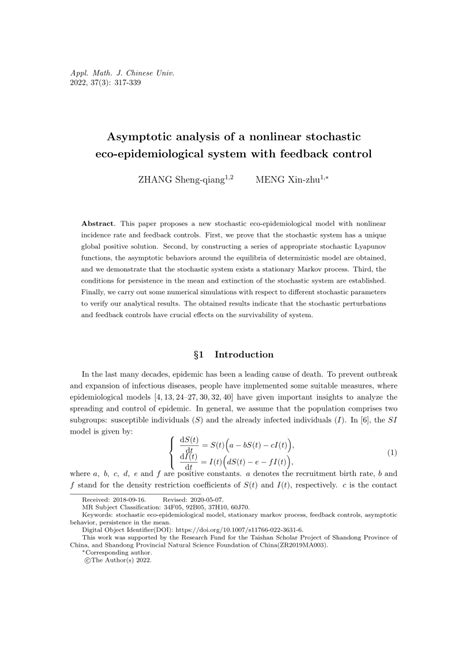 Pdf Asymptotic Analysis Of A Nonlinear Stochastic Eco Epidemiological