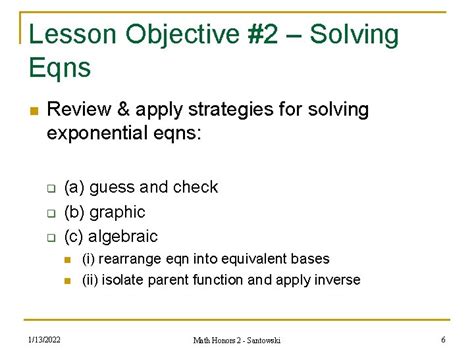 Lesson 36 Solving Exponential Equations Math 2 Honors