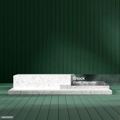 정사각형 질감의 녹색 벽에 쌓인 흰색 대리석 연단은 3d 빈 공간을 렌더링합니다 고보 라이팅에 대한 스톡 사진 및 기타 이미지 고보 라이팅 빛 질감 Istock