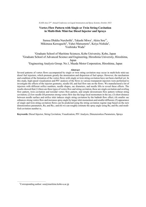 Pdf Vortex Flow Pattern With Single Or Twin String Cavitation In