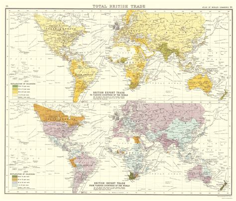 Historic Map Global British Import Trade Bartholomew 1907 23 X 2