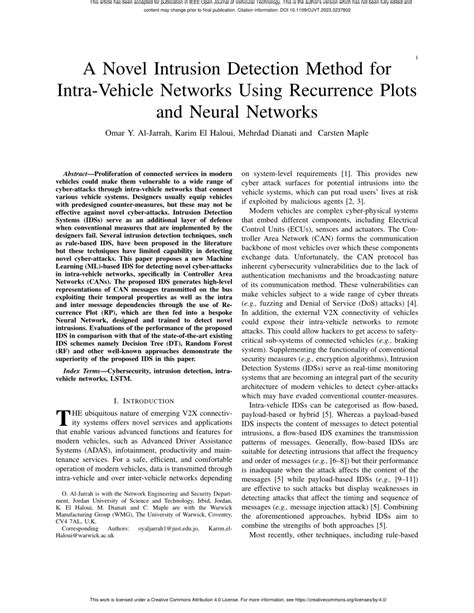 Pdf A Novel Intrusion Detection Method For Intra Vehicle Networks