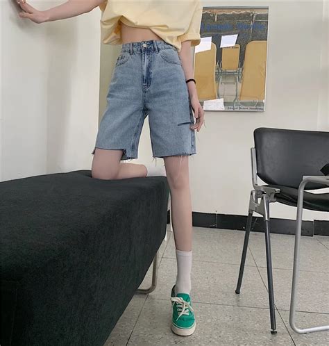 반바지 여성 레트로 데님 구멍 디자인 세련된 하라주쿠 커플 짧은 바지 캐주얼 인기 하이 스트리트 한국 여성 의류 남여 의류반바지 Aliexpress