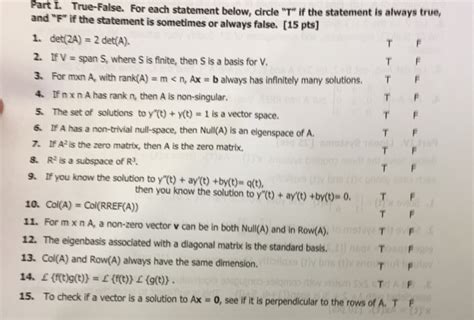 Solved True False For Each Statement Below Circle T If Chegg Com