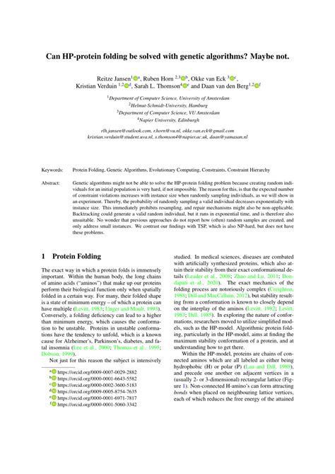 Pdf Can Hp Protein Folding Be Solved With Genetic Algorithms Maybe Not