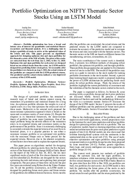 Pdf Portfolio Optimization On Nifty Thematic Sector Stocks Using An Lstm Model Jaydip Sen