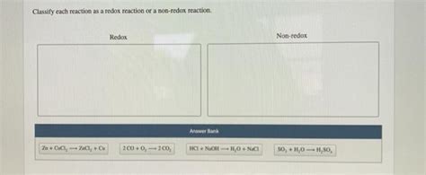 Solved Classify Each Reaction As A Redox Reaction Or A