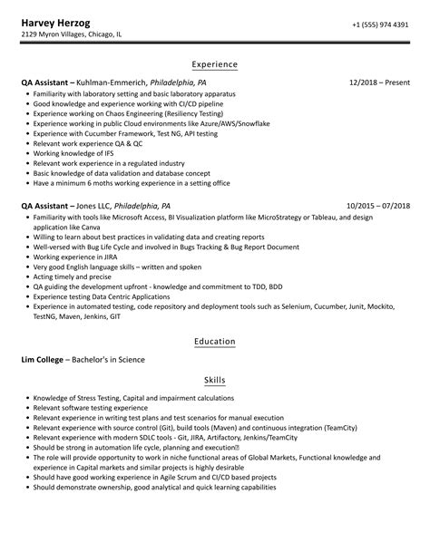 Qa Assistant Resume Samples Velvet Jobs