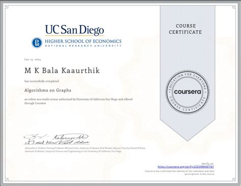 Completed Algorithms And Graphs Course On Coursera M K Bala Kaaurthik