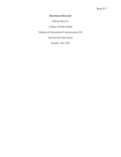 Benchmark Proposal Benchmark Research William Ryan Iv College Of Public Health Elements Of