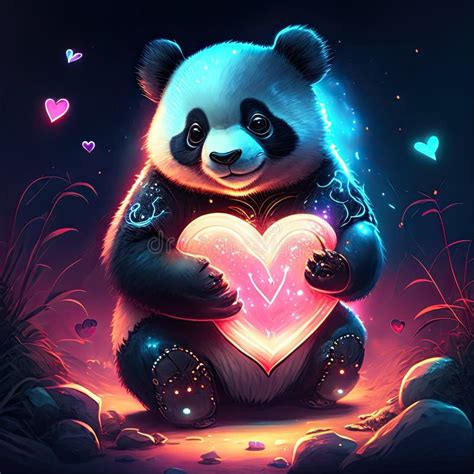 Panda Hugging Heart Cute Panda With A Heart In His Hands Vector Illustration Generative Ai