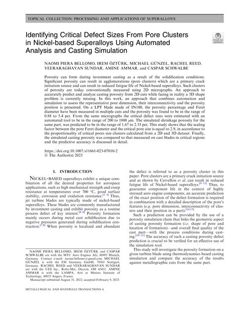 Pdf Identifying Critical Defect Sizes From Pore Clusters In Nickel Based Superalloys Using