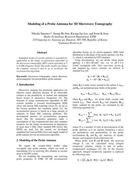 Pdf Modeling Of A Probe Antenna For 3d Microwave Tomography