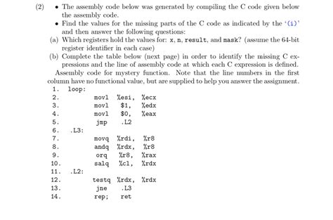 solved the assembly code below was generated by compiling