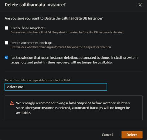 Deleting An Aws Rds Instance Chad Callihan