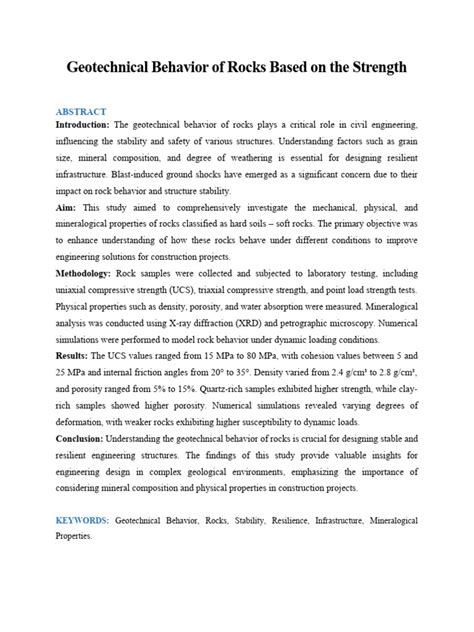 Geotechnical Behavior Of Rocks Based On The Strength Pdf Strength Of Materials