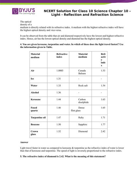 Ncert Solutions Class 10 Science Chapter 10 Light Reflection And Refraction Free Download