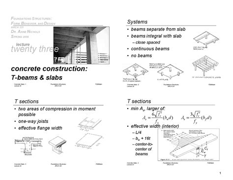 Lecture Slides On Systems Concrete Construction T Beams And Slabs