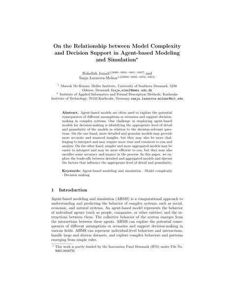 Pdf On The Relationship Between Model Complexity And Decision Support In Agent Based Modeling