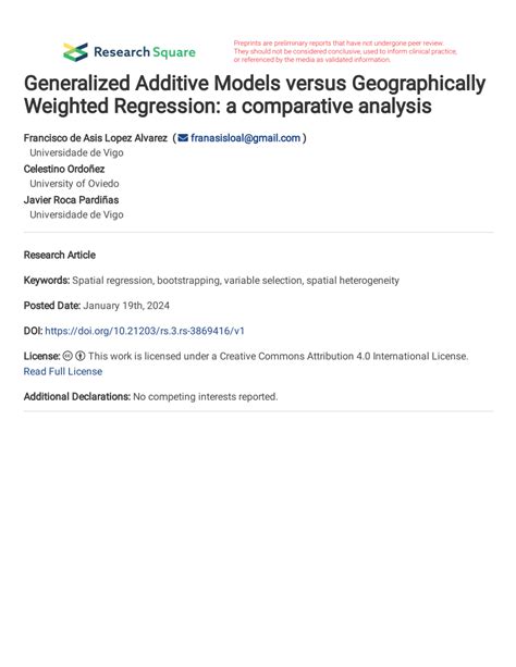 Pdf Generalized Additive Models Versus Geographically Weighted Regression A Comparative Analysis