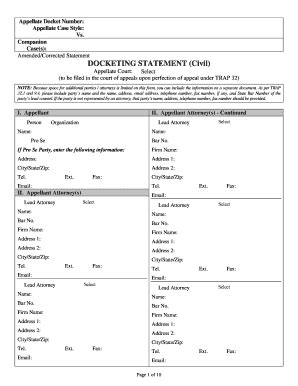 Fillable Online Civil Docketing Statement Docketing Statement Fax Email Print PdfFiller