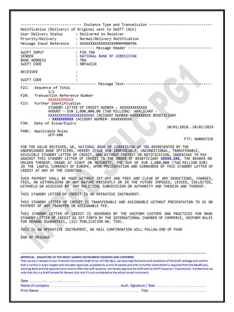Draft Swift Mt760 Sblc Pdf Letter Of Credit Banking Technology