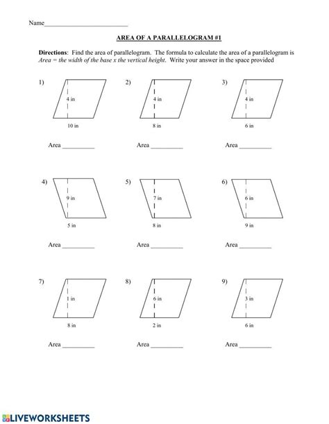 Area Of Parallelogram Worksheet