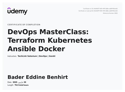 Udemy Course Completion Certificate Bader Eddine Benhirt
