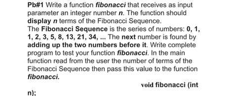 Solved Pb 1 Write Function Fibonacci Receives Input Parameter