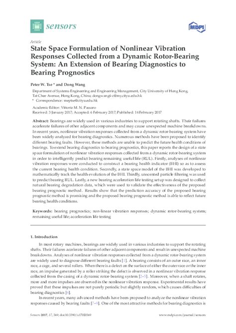 Pdf State Space Formulation Of Nonlinear Vibration Responses Collected From A Dynamic Rotor