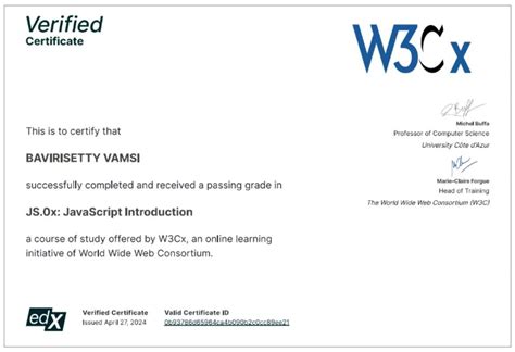 Vamsi Krishna On Linkedin Completed The Javascript Course Organised By W3cx