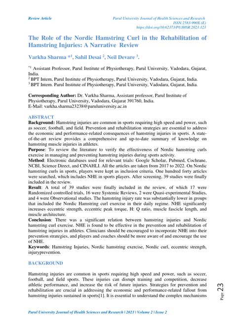 Pdf The Role Of The Nordic Hamstring Curl In The Rehabilitation Of Hamstring Injuries A