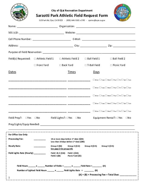 Fillable Online Sarzotti Park Athletic Field Request Form Fax Email