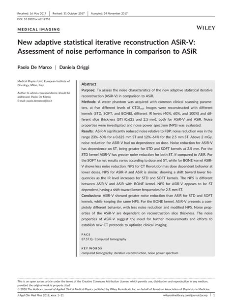Pdf New Adaptive Statistical Iterative Reconstruction Asir V Assessment Of Noise Performance