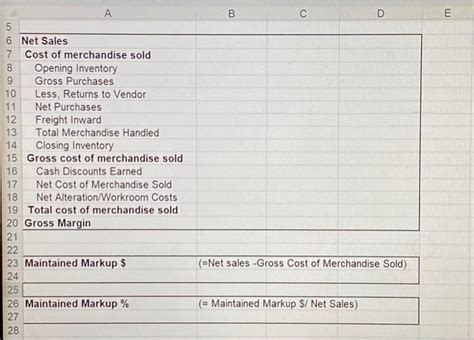 Solved Determine The Maintained Markup Percent And Gross