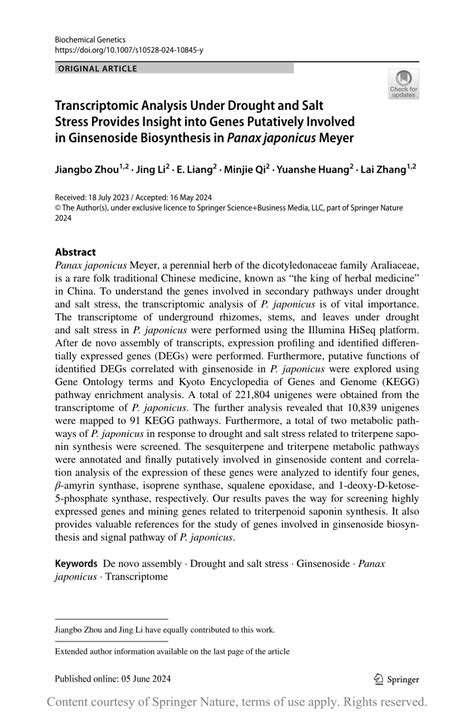 Transcriptomic Analysis Under Drought And Salt Stress Provides Insight