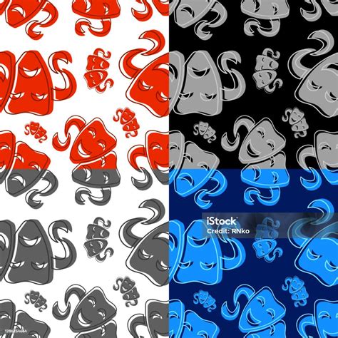 코미디와 비극적인 연극 마스크와 원활한 패턴의 세트 연극 초연 서커스 포스터 벡터 Theatrical Performance에 대한 스톡 벡터 아트 및 기타 이미지