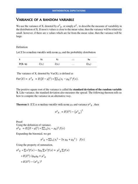 Variance Of A Random Variable Pdf Variance Expected Value Variance Of A Random Variable Pdf Variance Expected Value