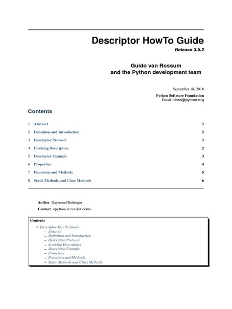 Descriptor Howto Guide Guido Van Rossum And The Python Development