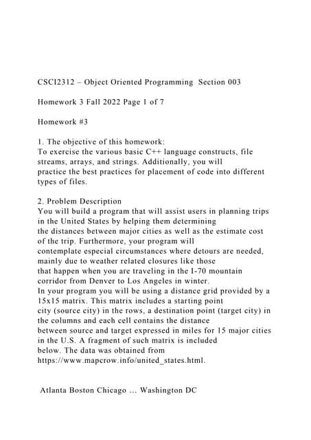 Csci2312 Object Oriented Programming Section 003 Homewo Pdf