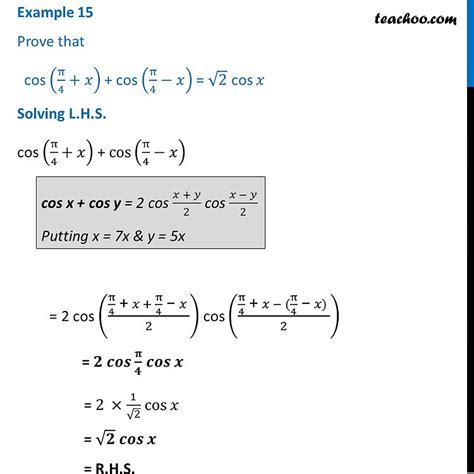 Example 15 Prove Cos Pi 4 X Cos Pi 4 X Root 2 Cos X Hot Sex Picture
