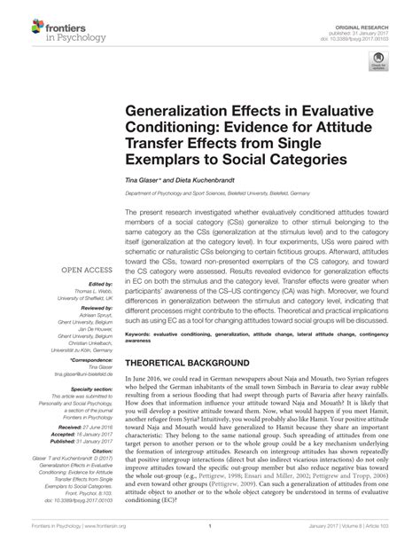 Pdf Generalization Effects In Evaluative Conditioning Evidence For Attitude Transfer Effects