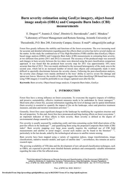 Pdf Burn Severity Estimation Using Geoeye Imagery Object Based Image Analysis Obia And
