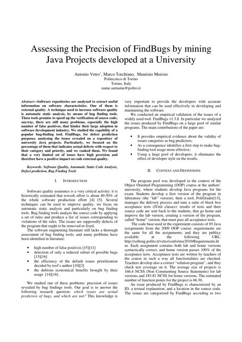 Pdf Assessing The Precision Of Findbugs By Mining Java Projects
