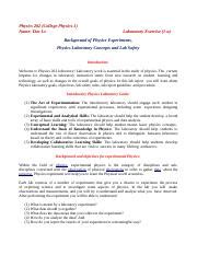 Physics Safety Lab And Lab Concepts Docx Physics College Physics Name Duc Le