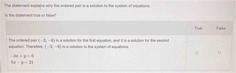 The Statement Explains Why The Ordered Pair Is A Solution To The System